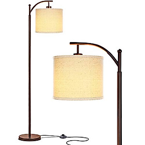 Brightech Montage LED Floor Lamp – Modern Floor Lamp for Living Rooms & Office, Tall Lamp with Arc Hanging Shade – Standing Lamp for Bedroom Reading, Mid-Century Pole Lamp for Farmhouse Style - Bronze