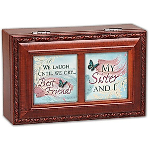 Cottage Garden My Sister and I Rich Woodgrain Finish Petite Jewelry Music Box - Plays That?s What Friends are for