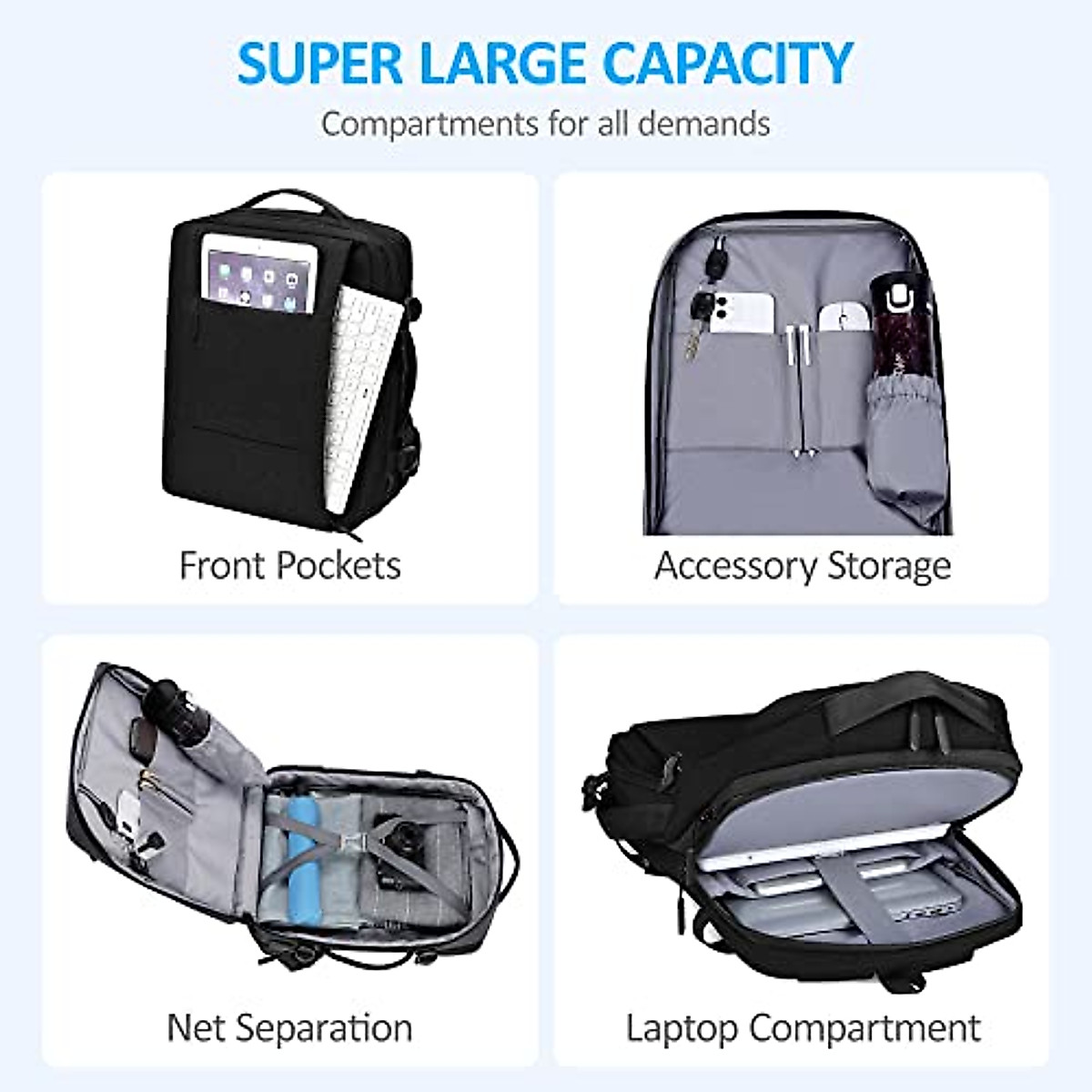 TENNOLA 17inch Laptop Backpack for Men, Travel Backpack Expandable 35L Carry On Business Backpack for Men, Work Backpack for Women Waterproof Backpack for Men & Women