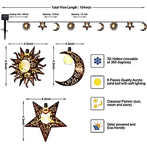 Solar String Lights Outdoor Star Moon Sun 13Ft 153In Led Solar Powered Fairy Decorative Lights for Garden Patio Yard Trees Christmas Wedding Party (Warm White) (Star Moon Sun String Lights)