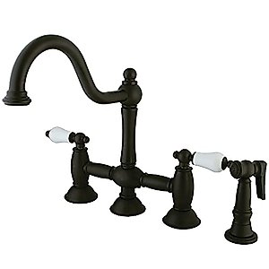 Kingston Brass KS3795PLBS Restoration 8-Inch Center Kitchen Faucet with BRS SPR, Oil Rubbed Bronze