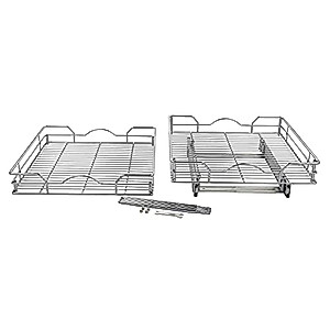 OCG Pull Out Drawer Cabinet Organizer（20" W x 18" D x 16.4" H, 2 Tier Heavy Duty Slide Out Kitchen Cabinet Storage Shelves, Sliding Drawer for Cabinet, Wire Frame, Chrome Finish