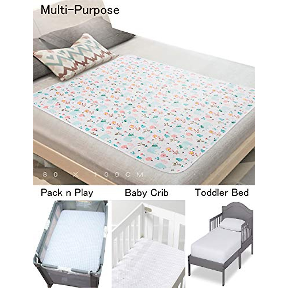 COZUMO Baby Waterproof Bed Pad Bed Wetting Pads Washable for Kids Toddler Potty Training Pads Baby Wateproof Pad Mat for Pack n Play/Crib/Mini Crib Reusable Incontinence Underpads for Kids/Adult/Pets