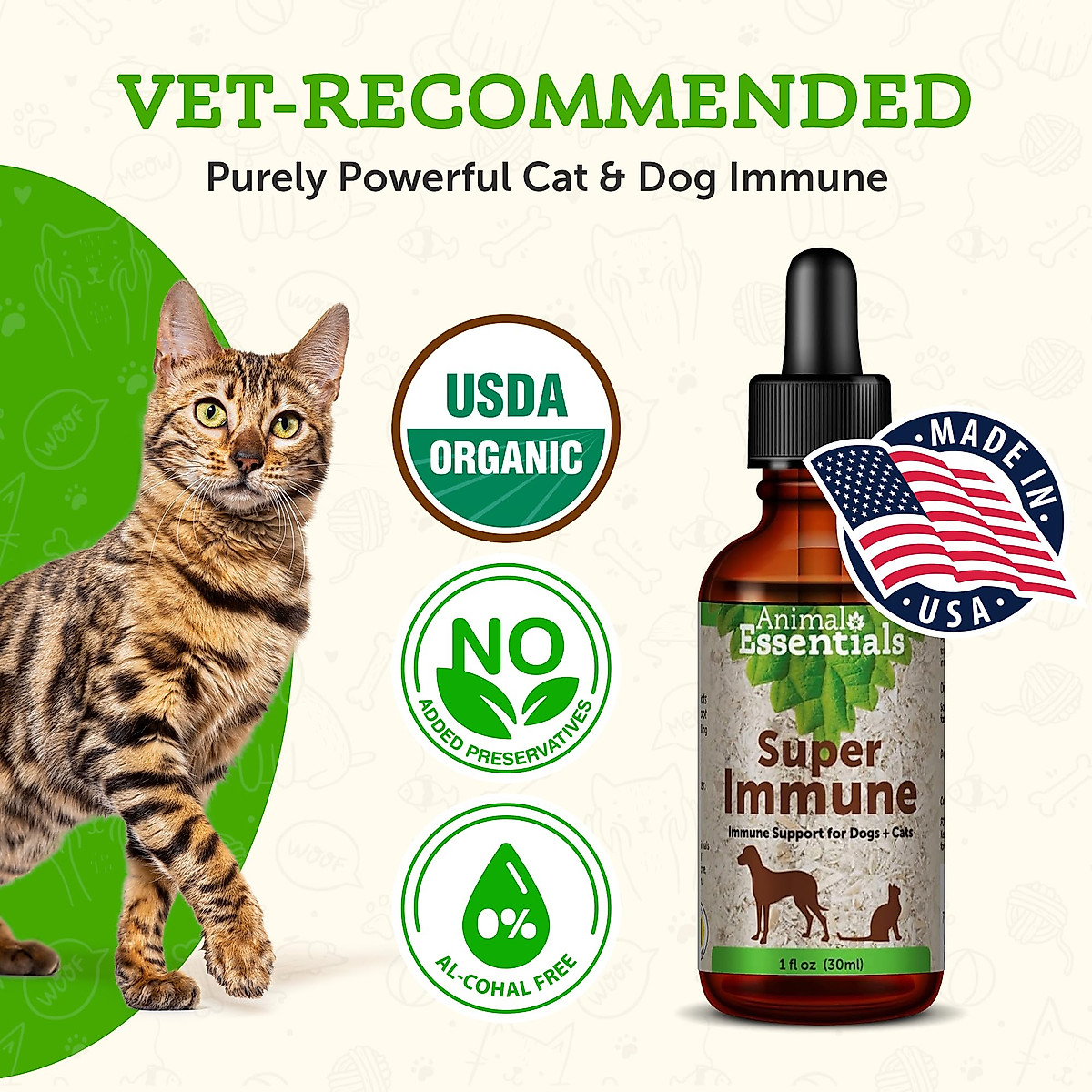 Animal Essentials Super Immune for Dogs & Cats - Immune System Support Supplement, Echinacea, Eleuthero, Olive Leaf Extract, Liquid Drops - 1 Fl Oz