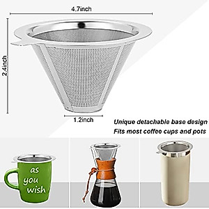 PREONA Pour Over Coffee Dripper,Reusable Coffee Filter,Slow Drip Paperless Stainless Steel Cone Coffee Coffee Maker,Easy to Use and Clean (1-2Cup)