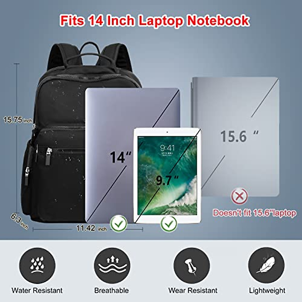 VAYEAH Medium Nylon Backpack for Women Lightweight Small Backpack Purse Travel Daypack (Black)