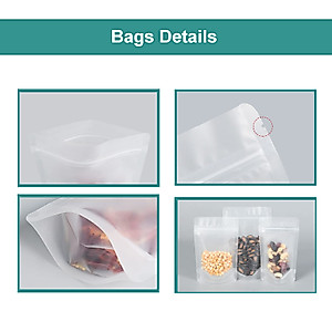50 Pack Matte Frosted Clear Zipper Food Bags, MYANGHAOT Stand Up Pouch Bag Resealable Stand Up Candy Bags, Snack Food Tea Packing Dried Fruit Pouches (5.51" x 7.87")