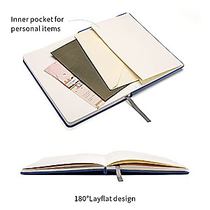 Deziliao Hardcover Notebook Journal 160 Pages, Lined Journal Notebooks for Work, 100Gsm Premium Thick Paper with Pocket, Medium 5.7"x8.4" （Blue, Ruled）