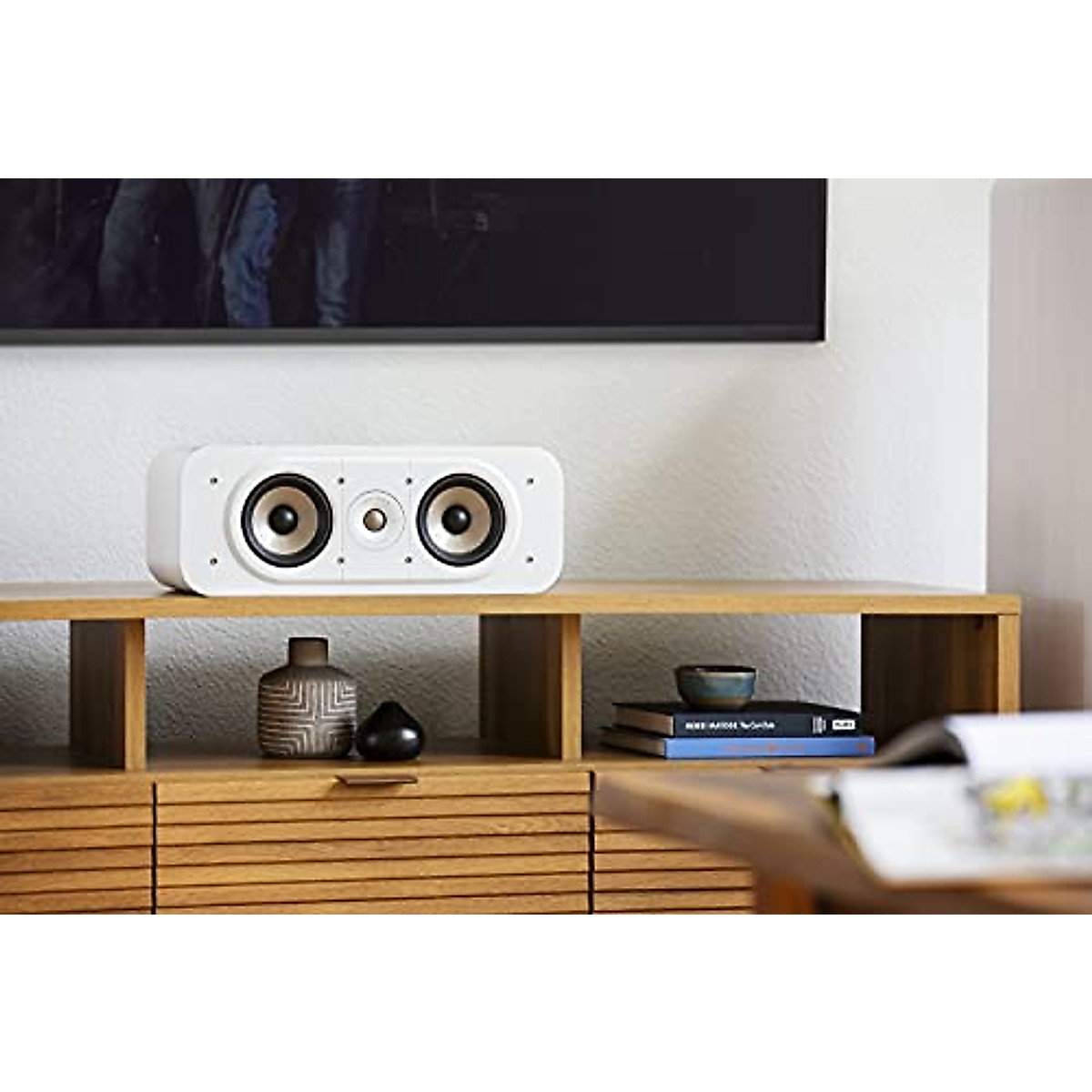 Polk Signature Elite ES30 Center Channel Speaker - Hi-Res Audio Certified, Dolby Atmos & DTS:X Compatible, 1" Tweeter & Two 5.25" Woofers, Dual Power Port for Effortless Bass, Elegant White-Washed
