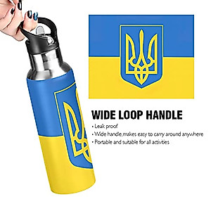 Stainless Steel Water Bottle with New Wide Handle Straw Lid Ukraine Flag National Emblem Portable Sport Bottle 20 Oz
