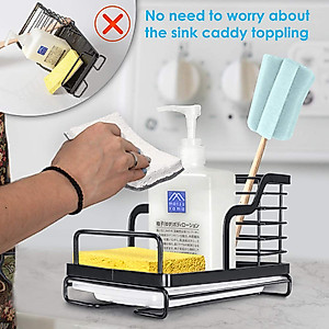 Nieifi Sink Caddy Organizer Sponge Soap Brush Holder with Drain Pan Stainless Steel for Kitchen Black