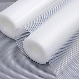 BAKHUK Shelf Liner for Kitchen Cabinets, 2 Rolls of 12 Inches x 25 FT, Non Adhesive Cabinet Liner, Double Sided Non-Slip Drawer Liner, Clear Ribbed Washable Refrigerator Mats for Pantry Cabinet