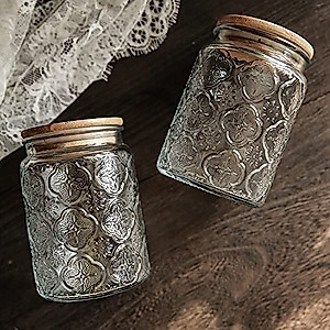 R FLORY 24 OZ Canning Decorative Cookie Candy Jar with Bamboo Lid Storage Organizer Crystal Holder Vanity Canister Jar Glass Set of 2 for Candy Jewelry Cotton Candle Vase Decor