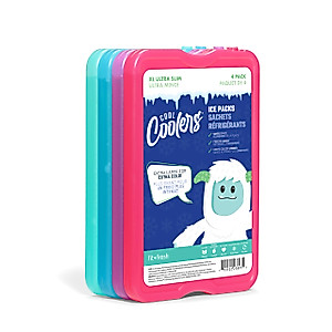 Fit + Fresh XL Cool Coolers Freezer Slim Ice Pack for Lunch Box, Coolers, Beach Bags and Picnic Baskets, Multi-Colored, 4 pack, Extra Large