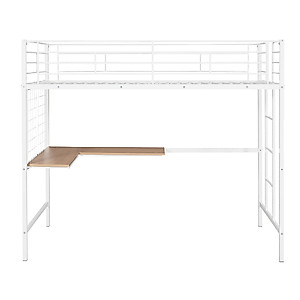 BIADNBZ Metal Twin Loft Bed with L Shaped Desk and Metal Grid, High Beframe for Juniors Adults w/Full-Length Guardrail & Ladders, Space-Saving, No Box Spring Needed, White