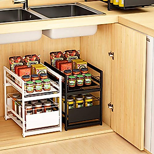 LIFOND Under Sink Storage Under Sink Shelf Kitchen Tidy Organiser,Kitchen Storage Rack,Retractable Sliding Drawer Cabinet Storage Rack,Bathroom Storage Rack Under Sink Shelf, White 21 * 40 * 40cm