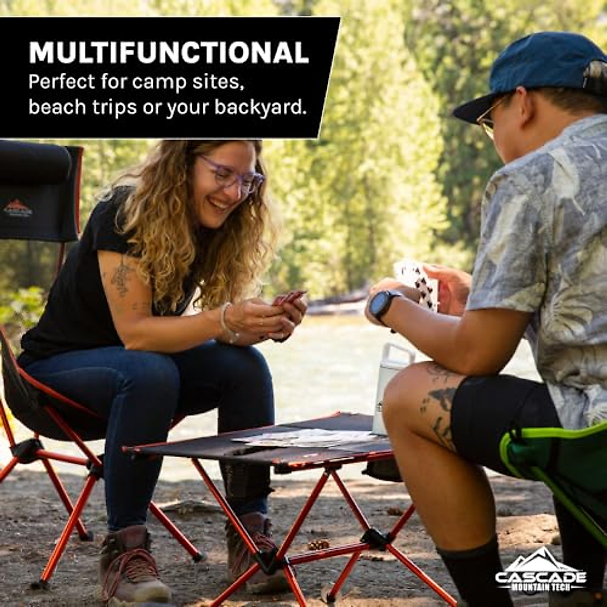 Cascade Mountain Tech Ultralight Camp Table - Lightweight for Backpacking, Camping, Sporting Events, Beach, and Picnics with Carry Bag - Black/Orange