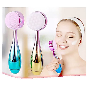 Facial Cleansing Brush 2 in 1Double-Sided Facial Cleaning Brush with Soft Bristles for Deep Pore Exfoliation, Wash Makeup, Massaging (Gold)