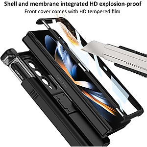 TECHY Samsung Fold 5 Case with Hinge Protection, Galaxy Z Fold 5 Case Built-in Screen Protector & Kickstand with S Pen Holder Case for Samsung Galaxy Z Fold 5 2023, Silver