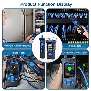 NOYAFA Network Cable Tester with Optical Power Meter VFL, CAT5 CAT6 Cable Toner Ethernet Cable Tester, RJ11 RJ45 Network Tester for Telephone, Ethernet, Video, PoE Tester Wire Tracer Fiber Tester