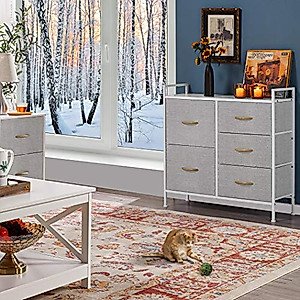 Yaheetech 5 Drawers Fabric Organizer Fabric Storage Organizer Unit Tower for Hallway, Entryway, Steel Frame, Easy Pull Handle