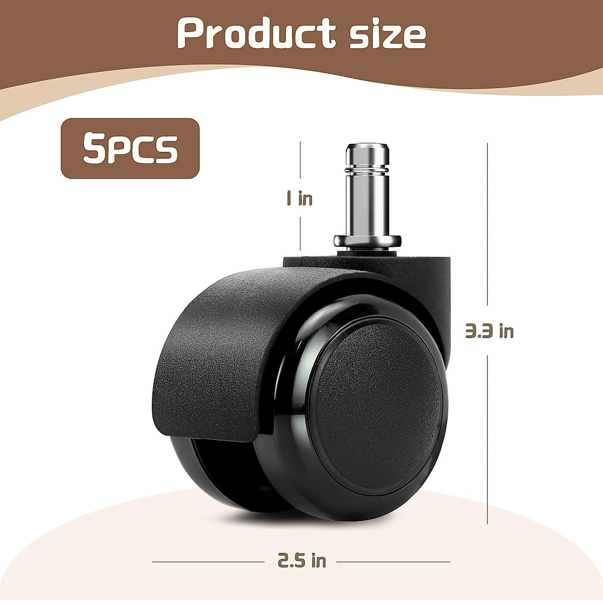 Office Chair Wheels 2 Inch Chair Wheels 5PCS Wheels for Office Chair Office Chair Caster Wheels Replacement Floor Protecting Smooth Rolling Heavy Duty Computer Gaming Desk Universal Fit Standard Size