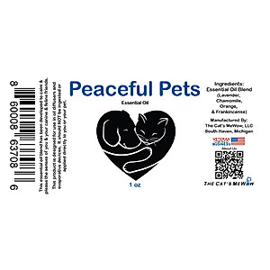 Peaceful Pets Calming Essential Oil - Natural Stress Relief & Anxiety Relief for Cats & Dogs - Drug-Free Calming Solution