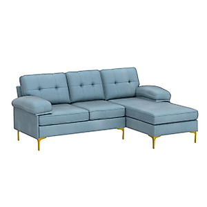 LEISLAND 79" Modern Sectional Sofa Couch for Living Room, Small Couches for Small Spaces, Chenille L Shaped Sofas with Solid Wood Frame, Detachable Cover, Attached Armrest(Light Blue)