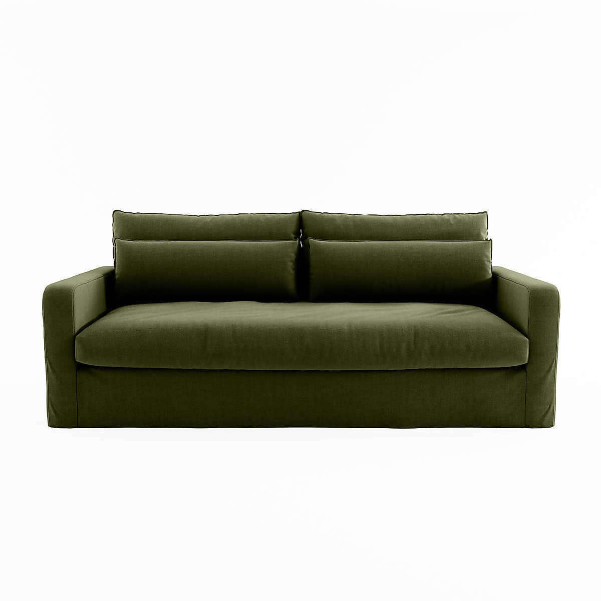 Meeyar 80 Inch Down Sofa Couches for Living Room Linen Fabric 3 Seater Couch with Lumbar Pillows and Wooden Legs Cloud Sofa Upholstered Furniture for Home Office Bedroom Apartment Lounge, Olive Green