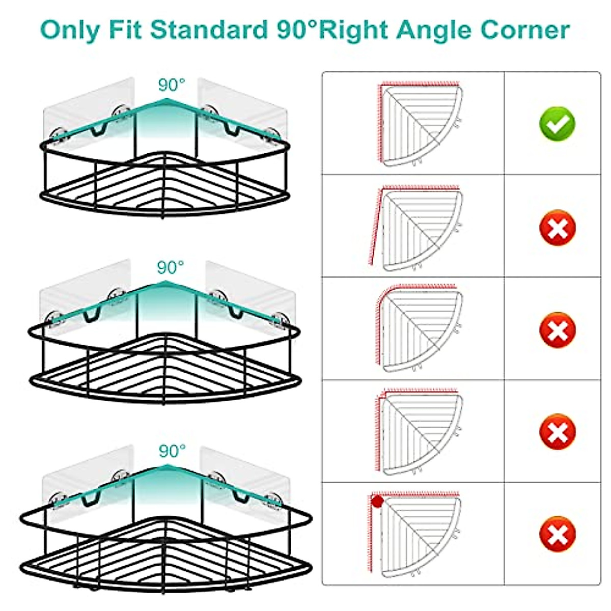 AXTEE Corner Shower Caddy, Shower Shelf with Hooks, 3 Pack Shower Organizer Storage - SUS304 Stainless Steel Bathroom Shower Organizer for Bathroom, Toilet, Kitchen and Dorm - Black