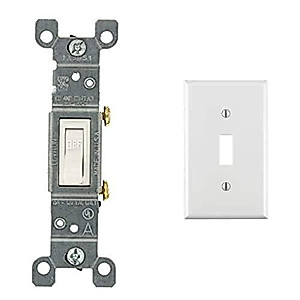 Leviton 1451-2WM 15 Amp, 120 Volt, Toggle Framed Single-Pole Ac Quiet Switch, Residential Grade, Grounding, 10-Pack, White and 10 of Leviton 80701-W, 1 Gang 1-pack, White