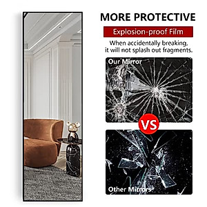 LVSOMT Wall Mounted Mirror, 47"x14" Full Body Mirror, Full Length Mirror, Over The Door Hanging Mirror, Long Mirror for Bedroom Living Room Locker Room, Aluminium Alloy Frame (Black)