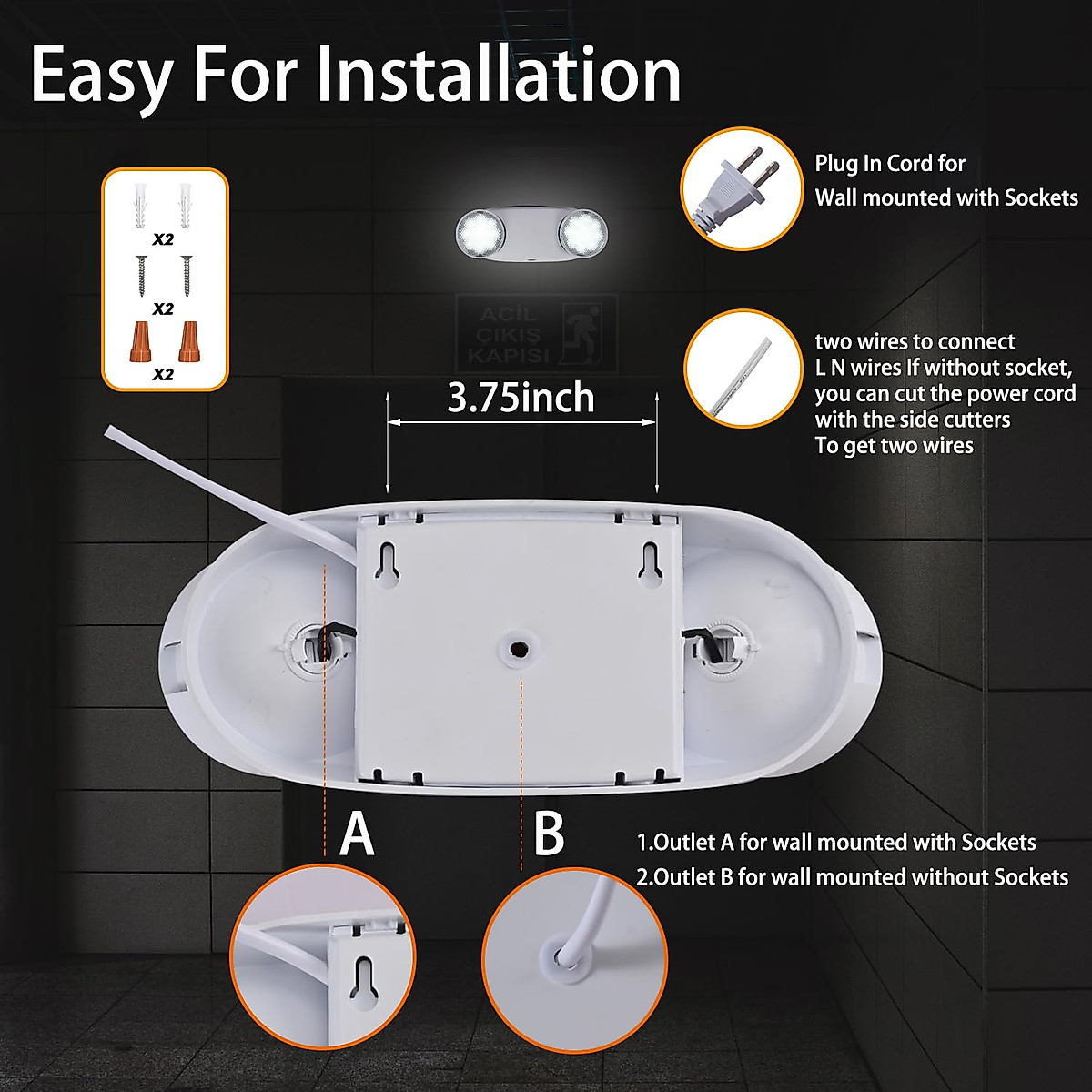 Apmeetlux 200lm 4Hours Plug Emergency Lights with Battery Backup Emergency Lighting for Business Home Power Failure