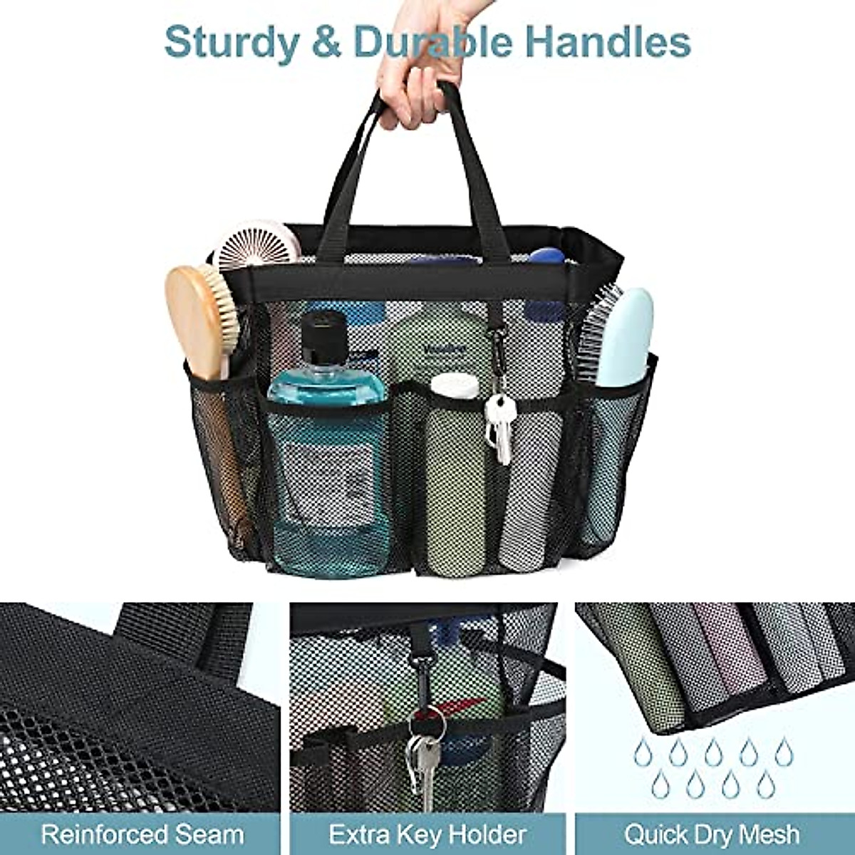 LCHULLE Mesh Shower Caddy Portable Quick Dry Shower Tote Hanging Bath & Toiletry Organizer with 8 Storage Pockets Cosmetic Shower Basket Bag for College Dorm Room Essentials Gym Bathroom Camp Travel