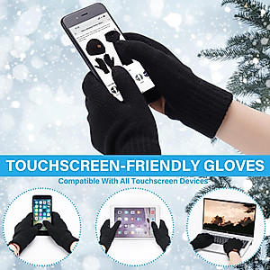 Mens & Womens Winter Knit Hat Beanie Long Neck Scarf Touchscreen Gloves Set Skull Cap with Fleece Lined Gifts for Men Women