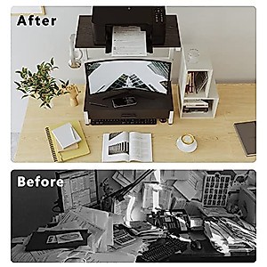 2 Tier Desktop Printer Stand Monitor Stand with Drawer, Small Home Printer Stand, Desk Organizer with Hook Non-Slip Feet for Home and Office(Black)