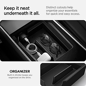 Spigen Armrest Console Organizer (Carbon Edition) Designed for Tesla Model 3/Y 2024/2023/2022 [Not Compatible with Model 3 2024 Refresh]