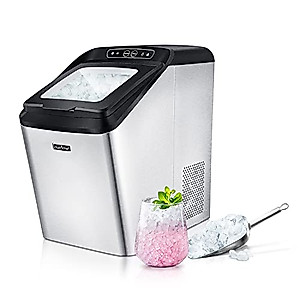 NutriChef Countertop Nugget Ice Maker Machine - Electric Nugget Ice Maker Countertop with Ice Scoop and Basket, Includes Rear-Mounted Hose Drainage, Compact, Convenient, and Incredibly Fast - NCICNUG
