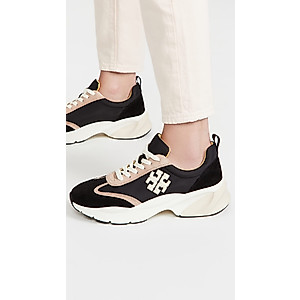 Tory Burch Women's Good Luck Trainer Sneakers, Black/Cream/Black, 8 Medium US