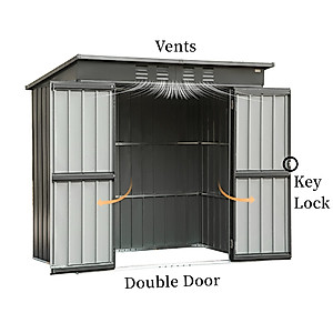 Domi Outdoor Storage Shed 5x3 FT,Metal Outside Sheds&Outdoor Storage Galvanized Steel,Tool Shed with Lockable Double Door for Patio,Backyard,Garden,Lawn