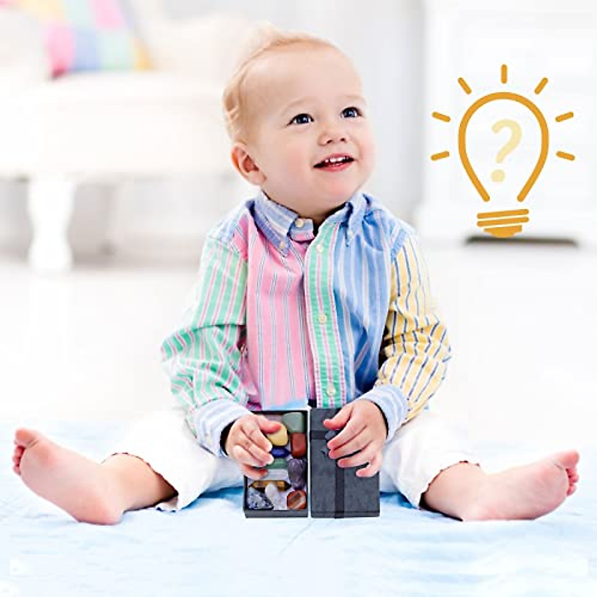 Crystal Chakra Yoga Stone, Natural Crystal Hexagonal Column, Spiritual Meditation Therapy Tumbled Stones, DIY Gift Box Decoration Matching Set (Black)