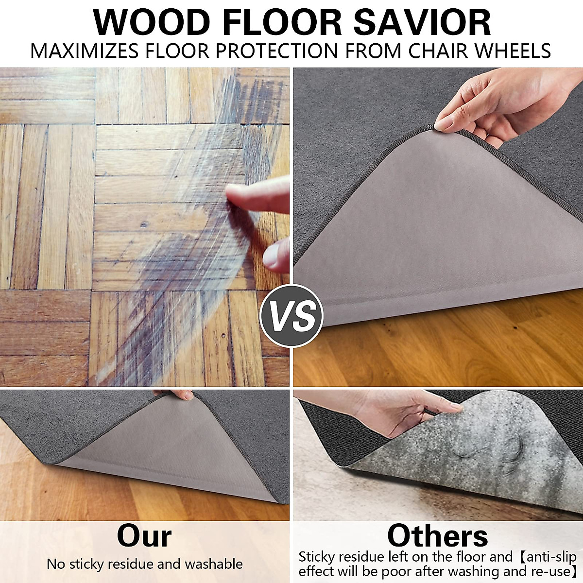 Office Chair Mat for Hardwood Floor & Tile Floor, 48" × 35" Computer Desk Chair Mat for Gaming, Low-Pile Desk Rug, Large Anti-Slip Floor Protector Mat for Rolling Chair, Washable Reusable - Stickers