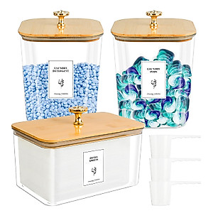 XMBecc 3 Pack Laundry Room Organization Storage Containers Laundry Pod Containers and Dryer Sheet Holder with Lids and Labels for Powder, Detergent, Scent Booster