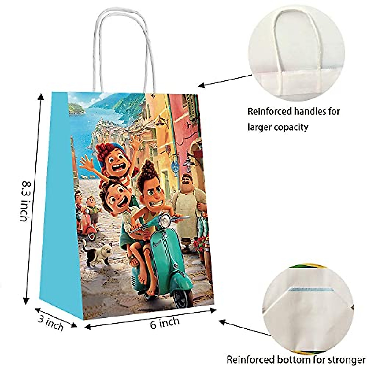 ANYMONYPF 16 Packs of Luca Paper Bag Theme Party Gift Bag Birthday Gift Bag Snack Candy Bag Childrens Party Supplies