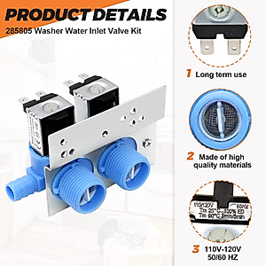 𝟮𝟬𝟮𝟱 𝙐𝙥𝙜𝙧𝙖𝙙𝙚 285805 Washer Water Inlet Valve with Mounting Bracket - Suitable for Whirlpool Kenmore Kitchen-Aid Washer - Replaces 292197 3349451 3354565 KAWS850JQ4 LSQ8243HQ0 7MLSC9545JQ2