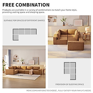 Favfurish Modular L Shaped Sectional Sofa,Sleeper Couch Set,Upholstered Reversible Sofa-Bed,5 PC Free Combination,for Living Room Bedroom Apartment,Brown