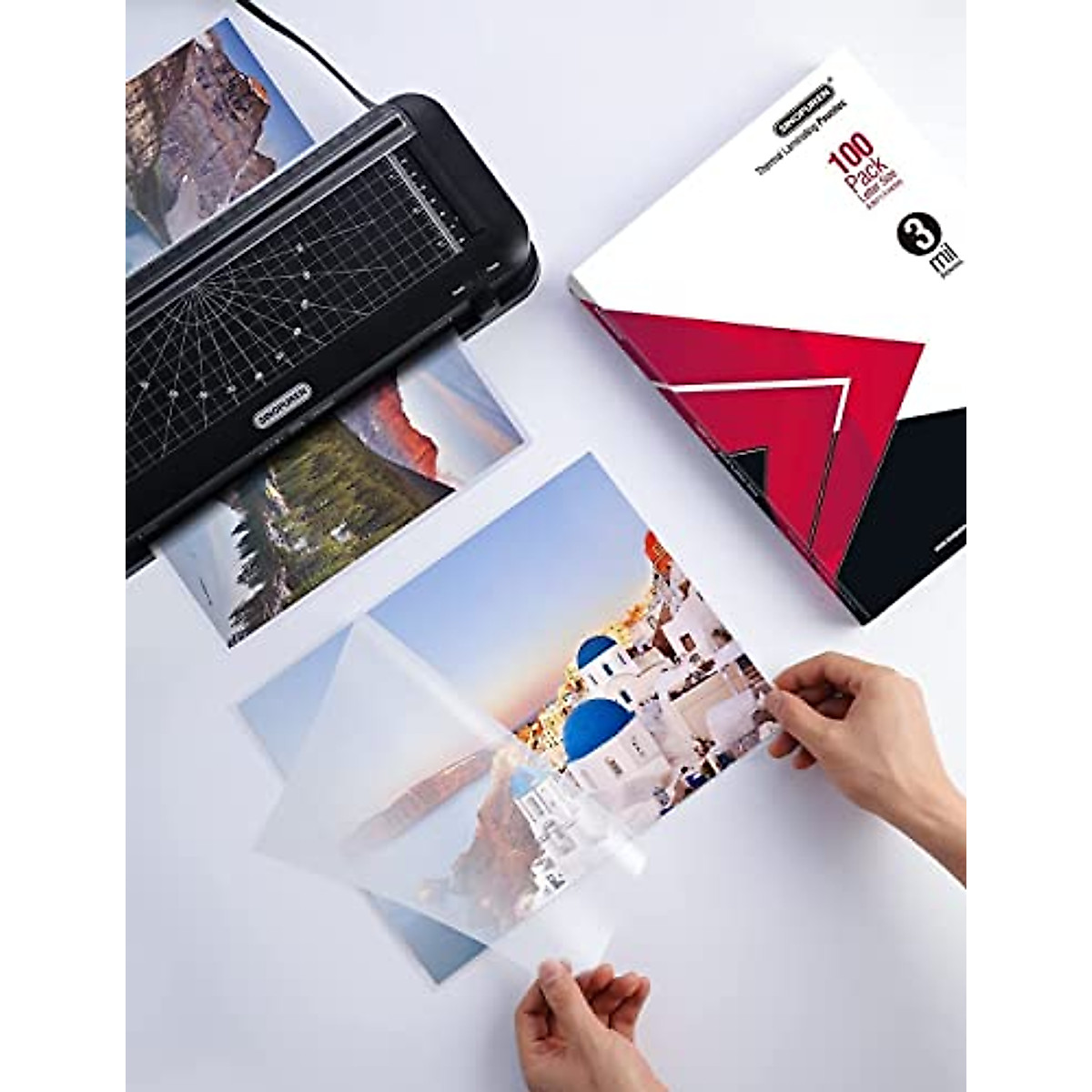 Sinopuren Thermal Laminator Machine and Pouches Bundle, Laminate up to 9-inch Built-in Paper Trimmer Punch, with Laminating Pouches, 3mil 100pack, Letter Size