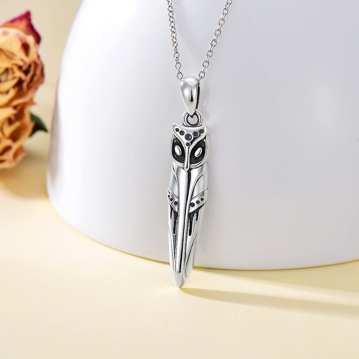 ONEFINITY Owl Necklace Sterling Silver Owl Pendant Oxidized Vintage Viking Owl Wiccan Jewelry Gift for Women