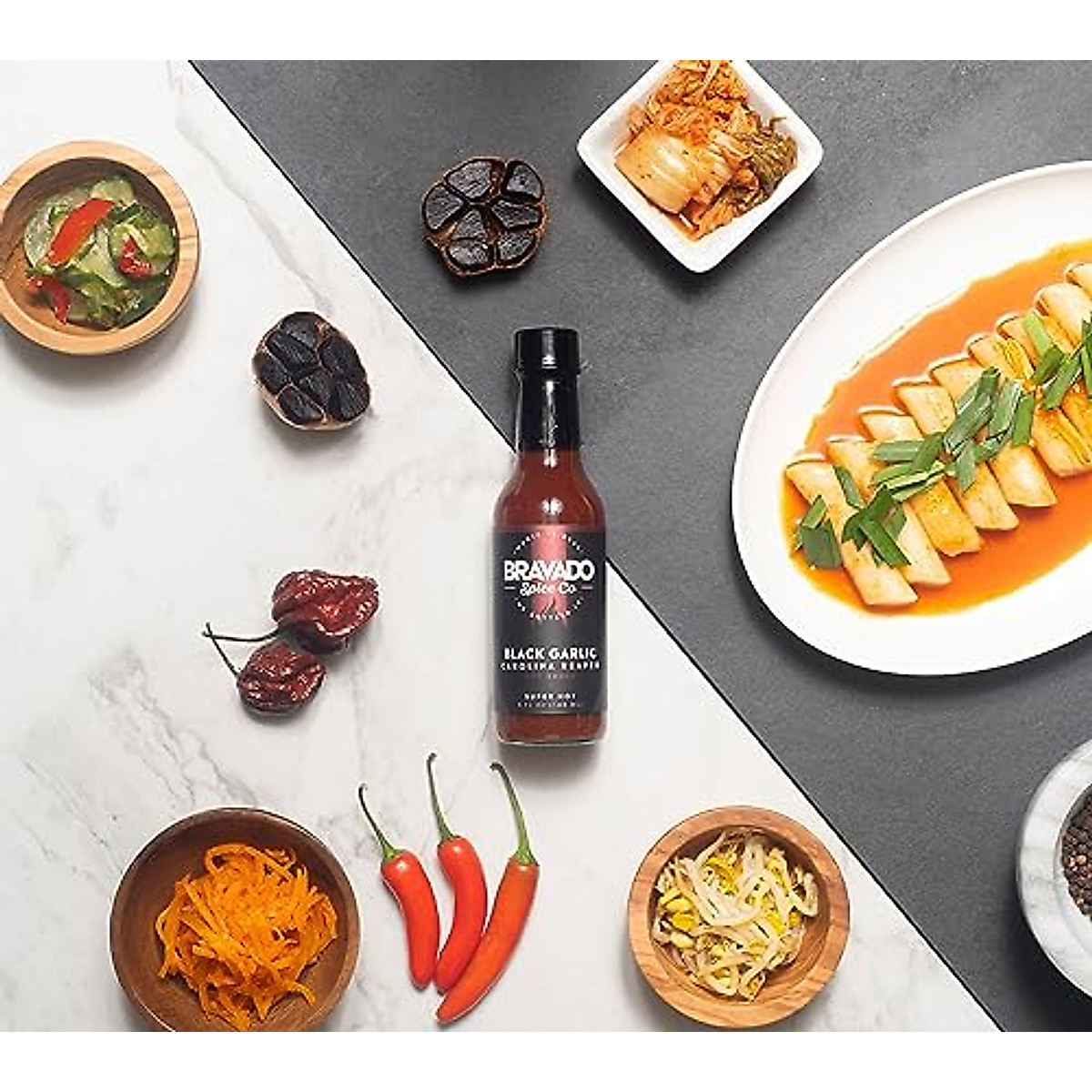 Black Garlic And Carolina Reaper Hot Sauce By Bravado Spice FEATURED ON HOT ONES Gluten Free, Vegan, Low Carb, Paleo All Natural 5 oz Bottle Award Winning Gourmet Hot Sauce