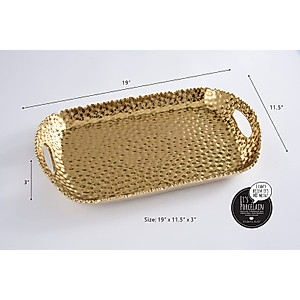 Pampa Bay Golden Millenium Titanium-Plated Porcelain Rectangular Tray with Handles, 19 X 11.5 X 3in